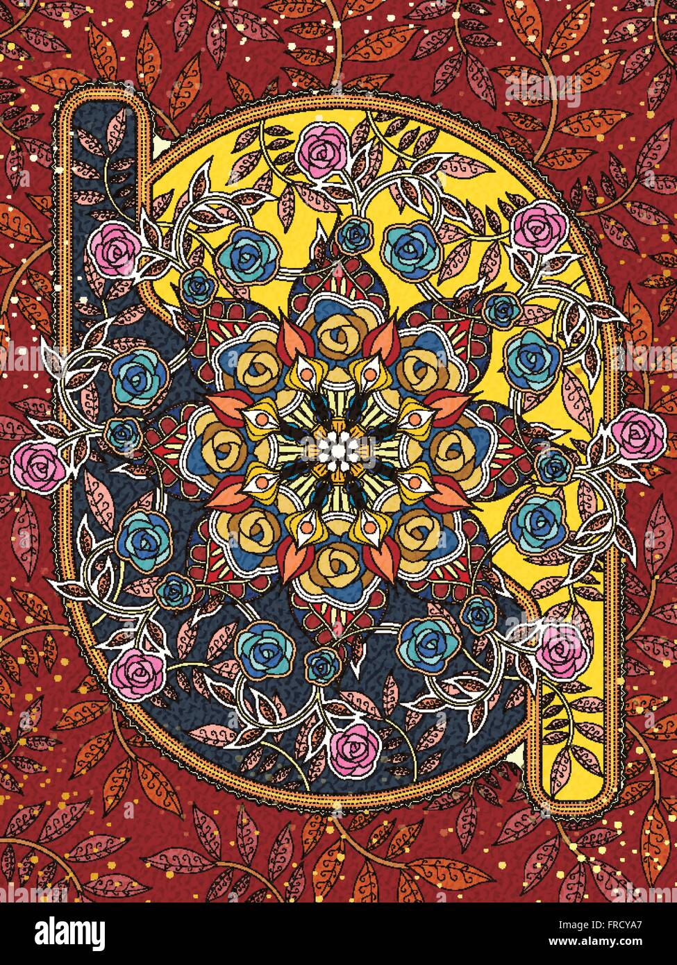 retro and elegant floral coloring page in exquisite line Stock Vector ...