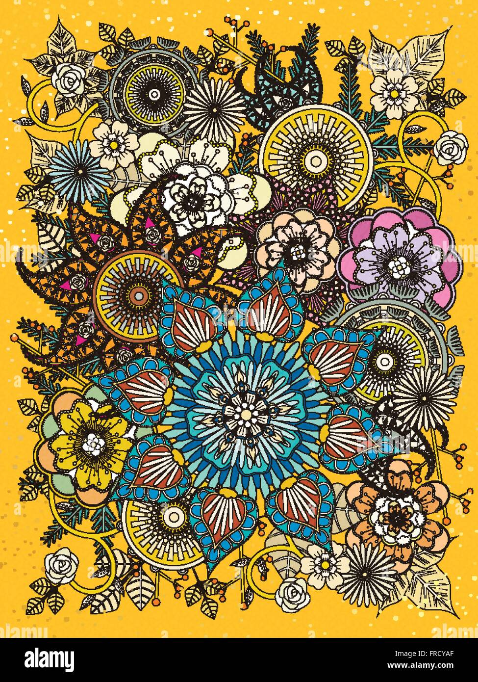 colorful floral coloring page in exquisite line Stock Vector Image ...