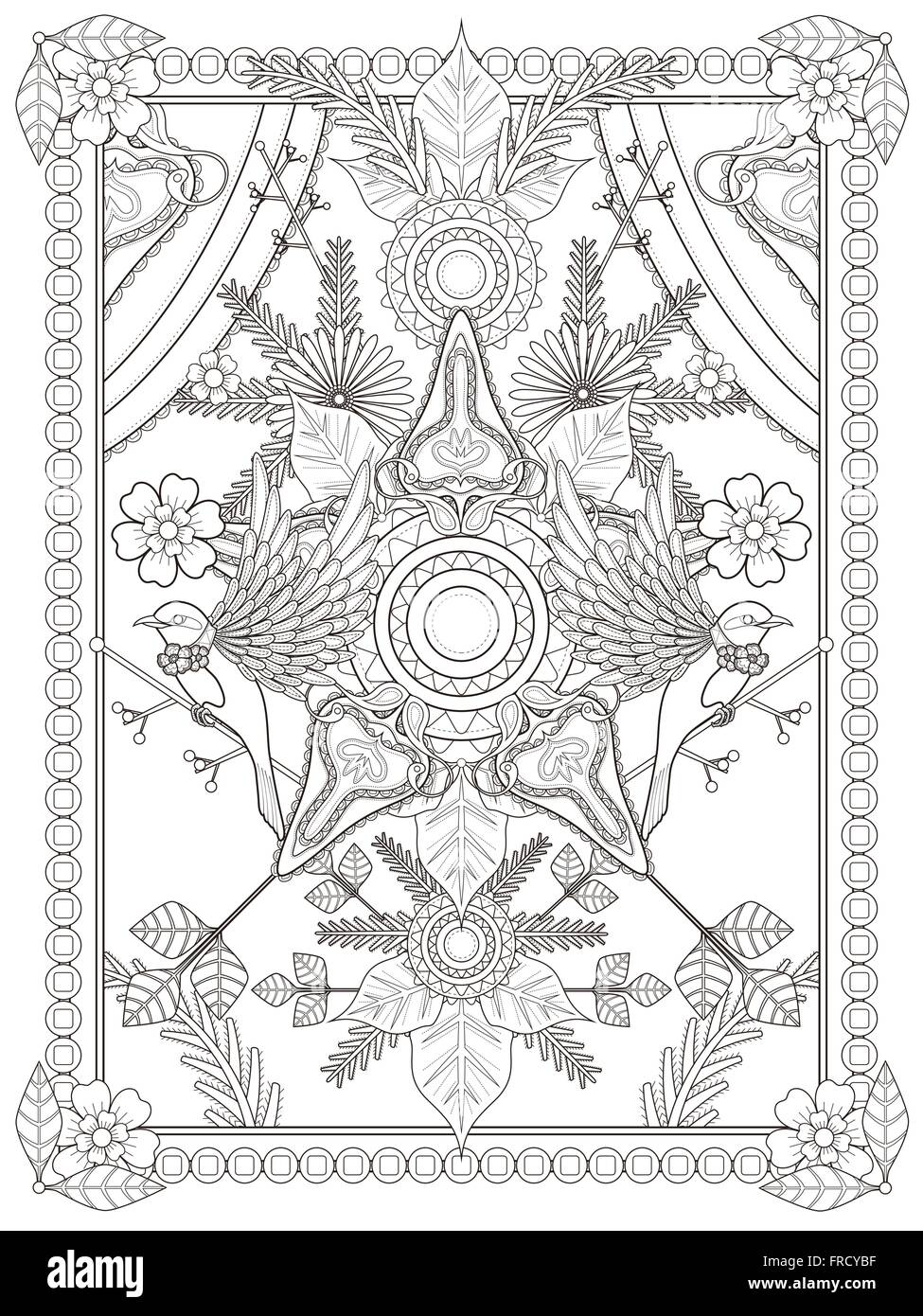 attractive floral coloring page in symmetry shape Stock Vector Image ...