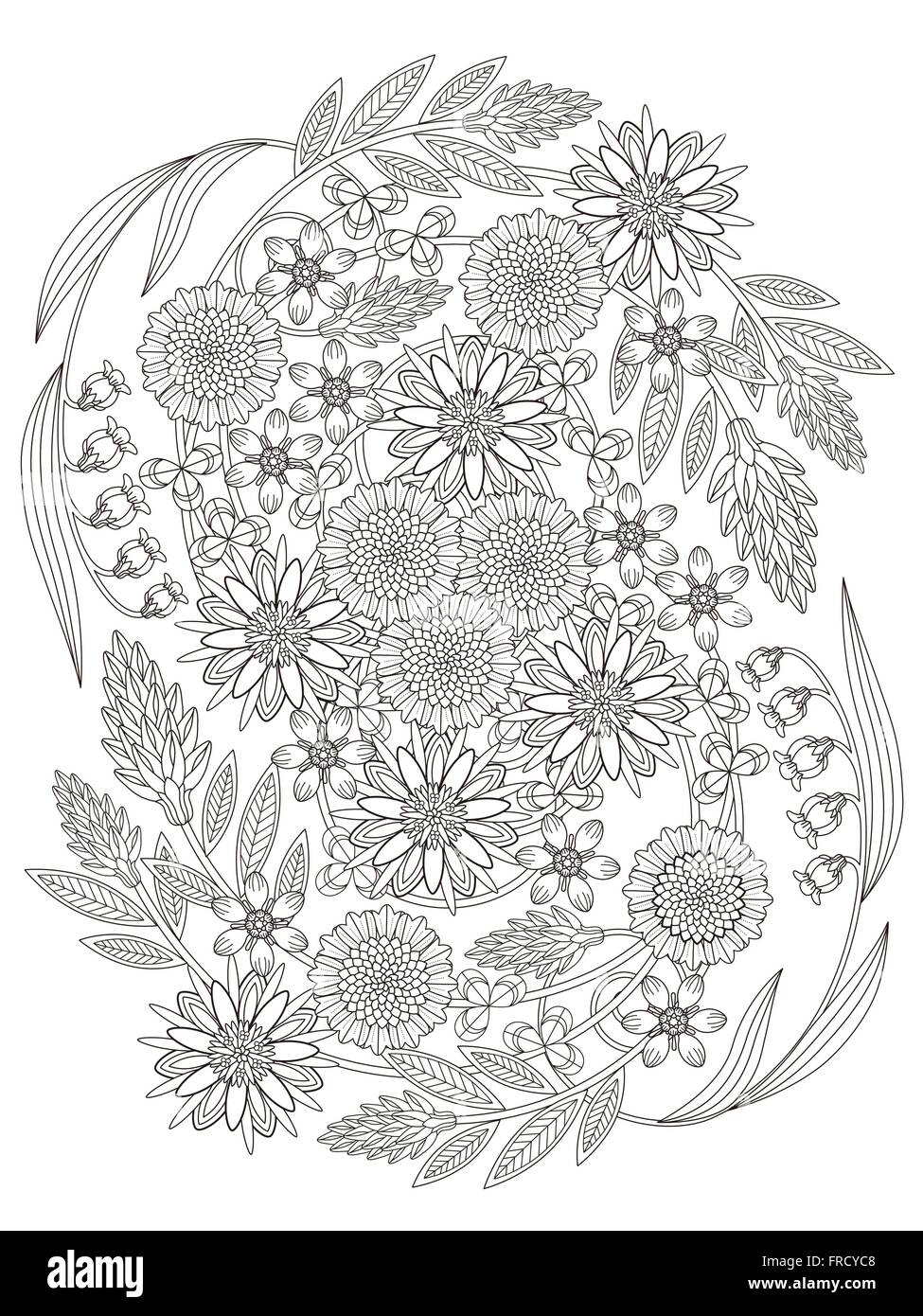 beautiful floral coloring page in exquisite line Stock Vector Image ...