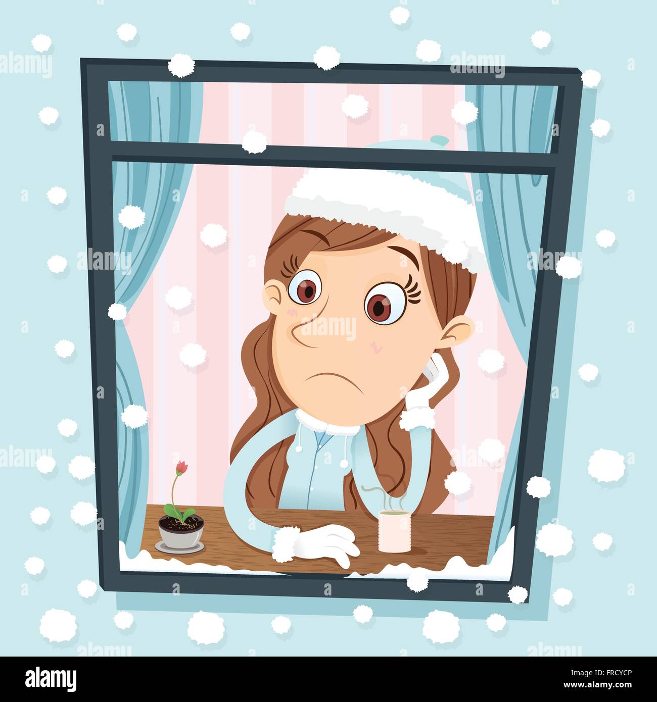 Lonely girl sitting on snow Stock Vector Images - Alamy