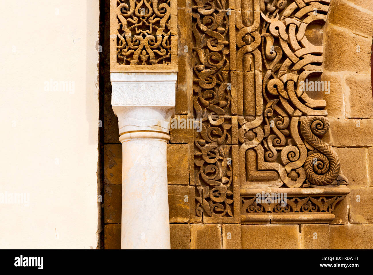 white abstract old column in the country of morocco and marble brick ...