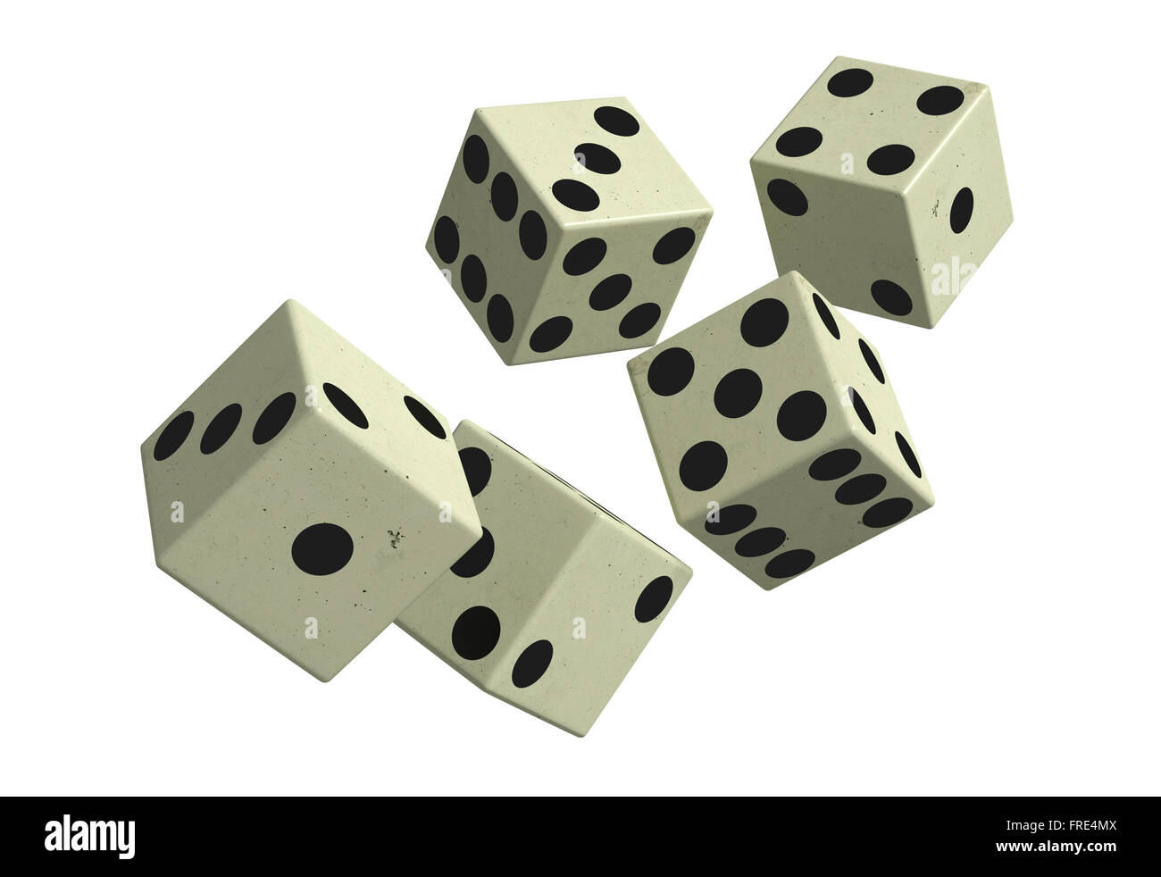 3d rendering of close-up of 3d dice falling down on a white background ...