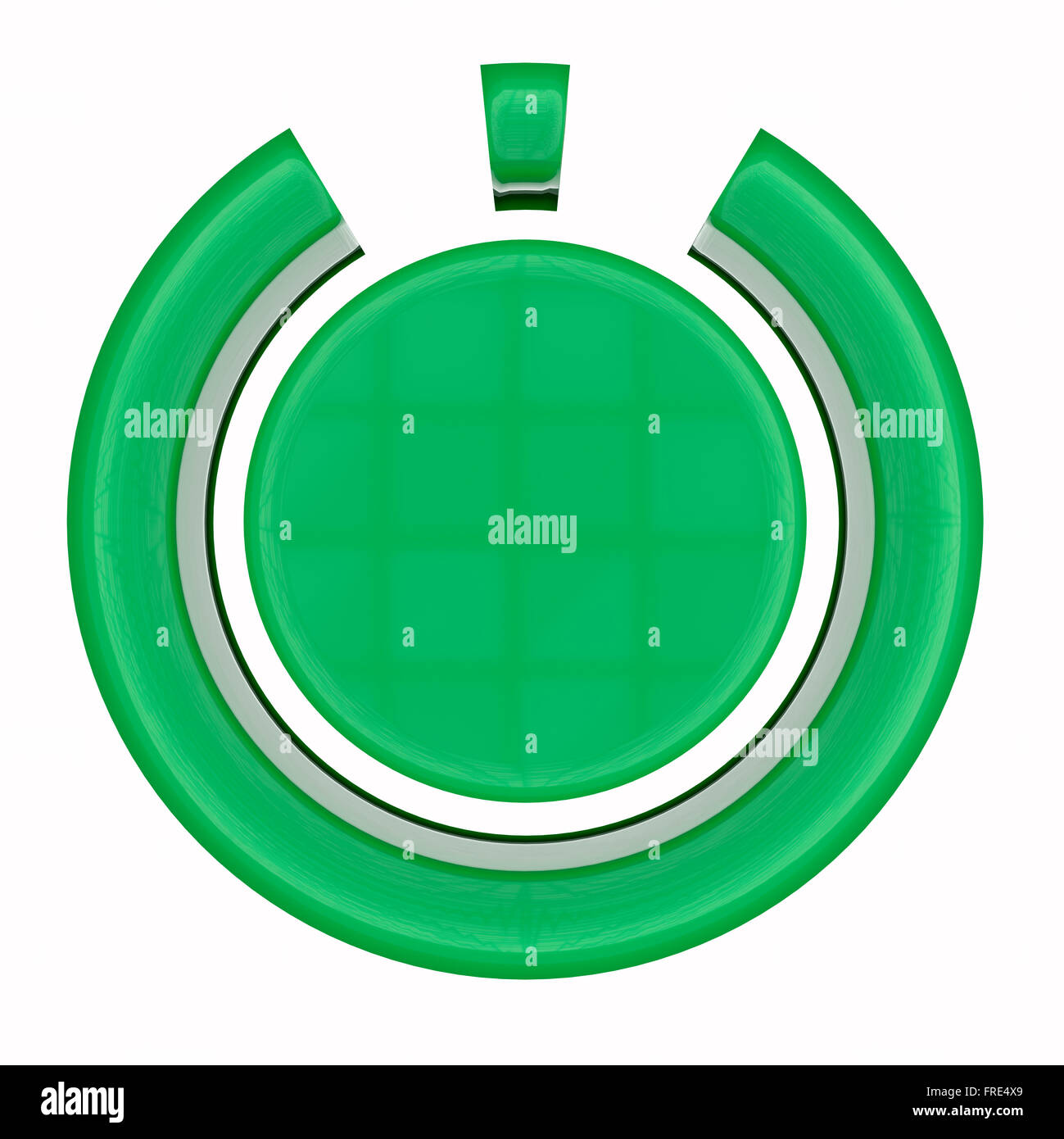 3d rendering of Close-up of "on" symbol of green color on white ...