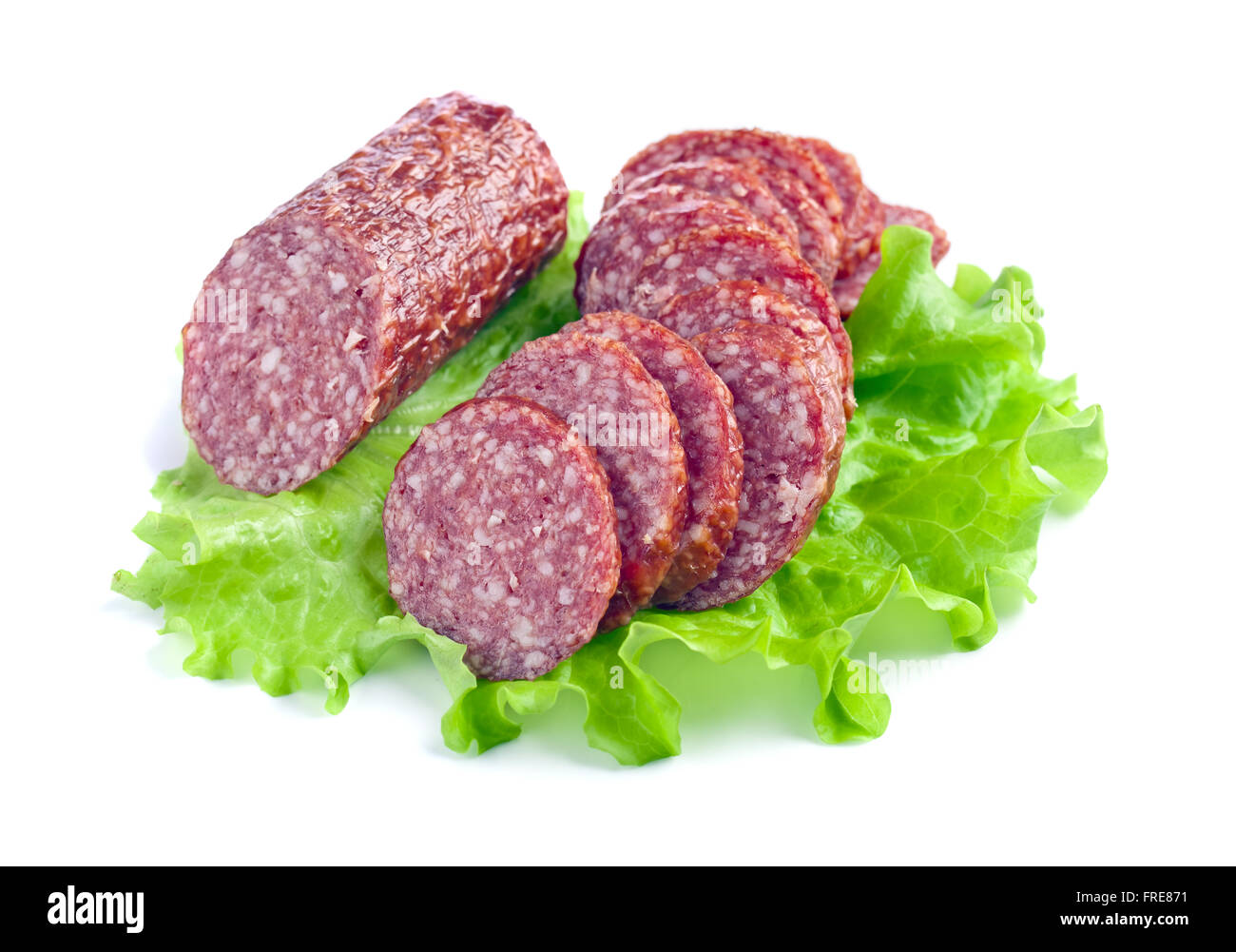 slices of salami isolated on a white background Stock Photo - Alamy