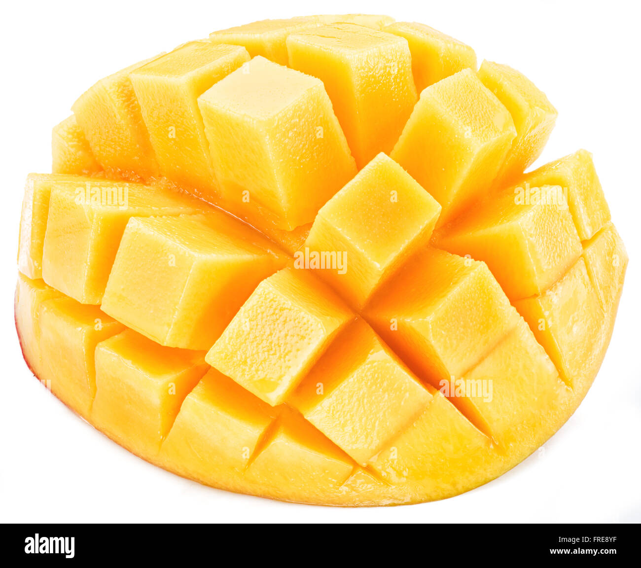 Cubes of mango fruit. Isolated on a white background Stock Photo - Alamy