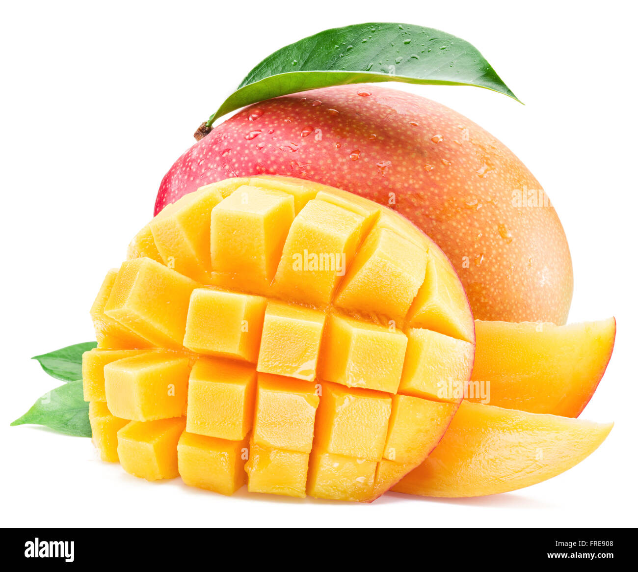 Mango fruits with water drops. Isolated on a white background Stock ...