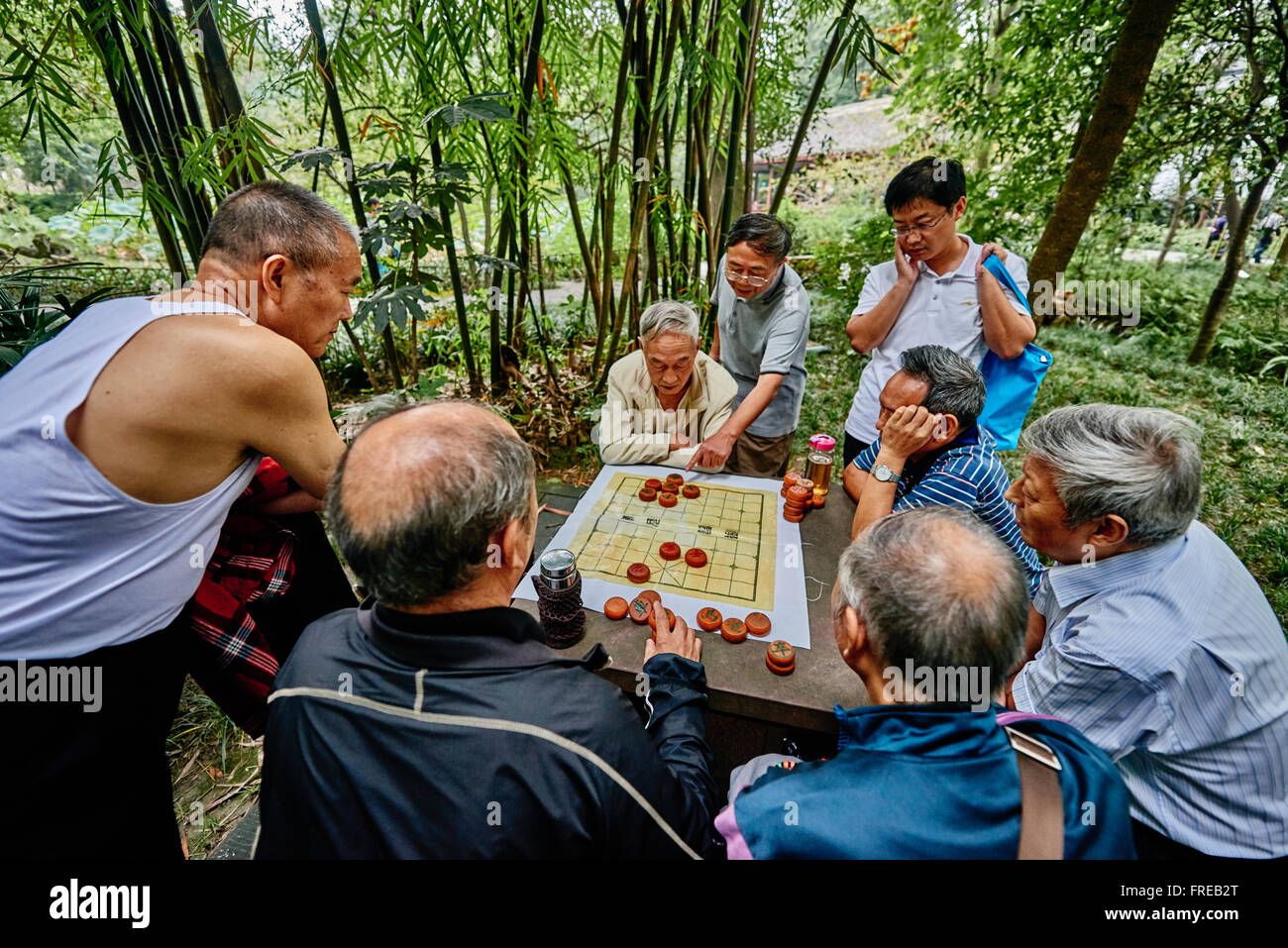 Chengdu, China - September 21, 2014: people playing Xiangqi chinese ...