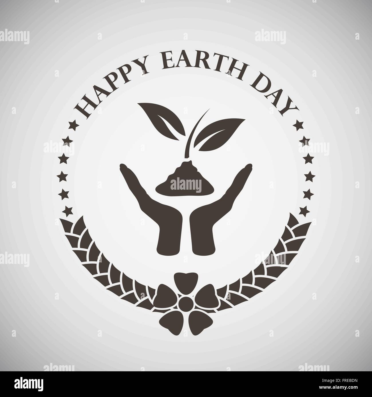 Earth day emblem with two palms holding plant. Vector illustration ...