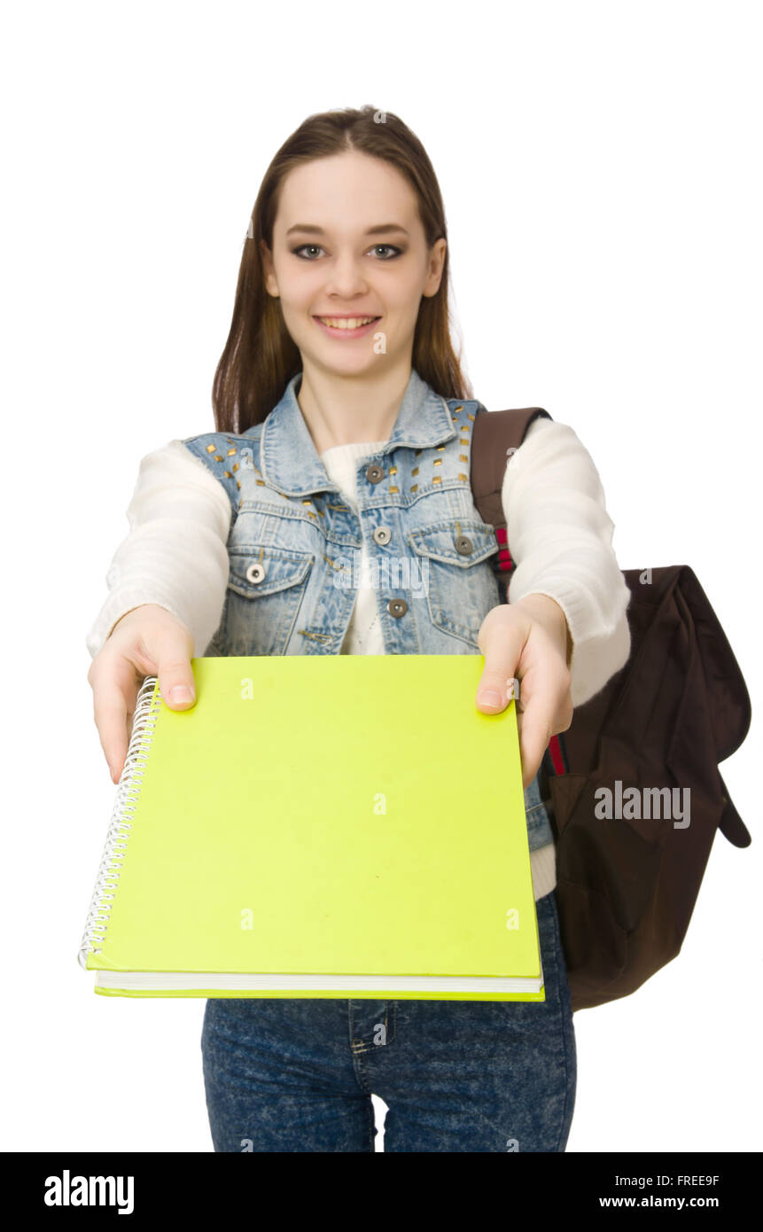 Pretty student holding textbooks isolated on white Stock Photo - Alamy