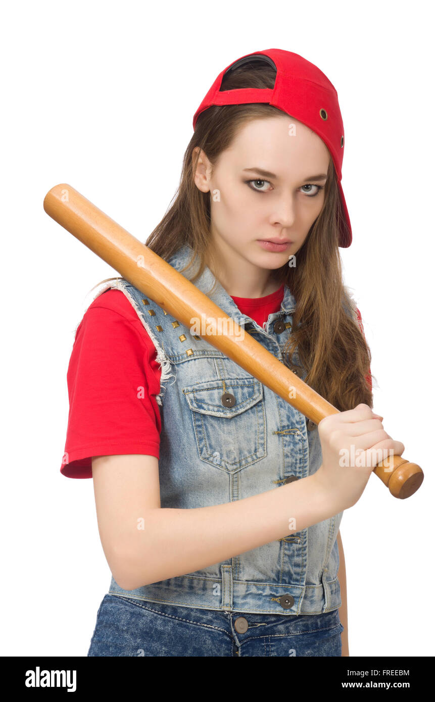Pretty girl holding baseball bat isolated on white Stock Photo - Alamy