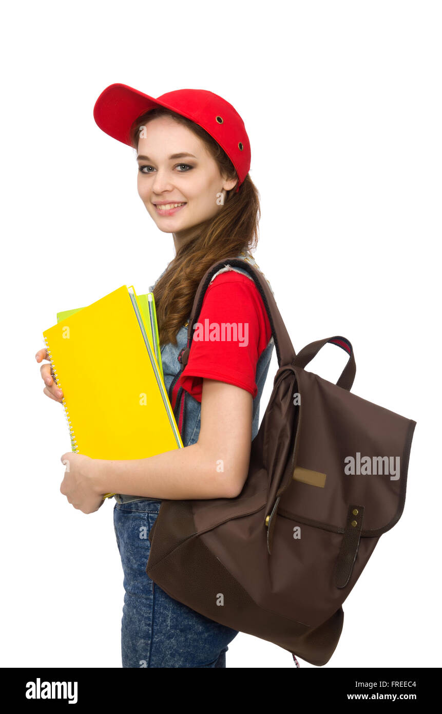 Student holding books isolated on white Stock Photo - Alamy