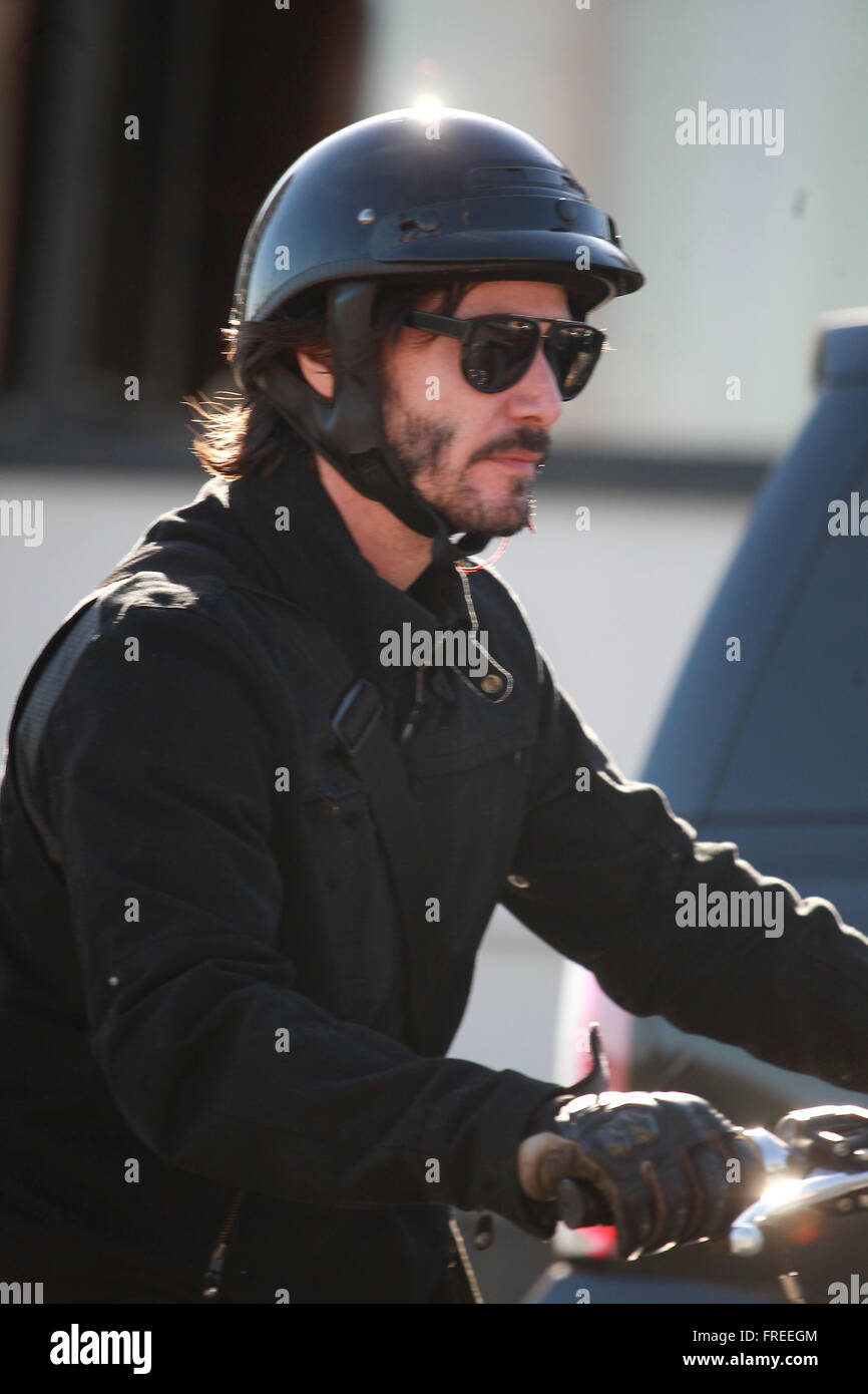 Keanu Reeves riding his motorcycle in Beverly Hills Featuring: Keanu ...