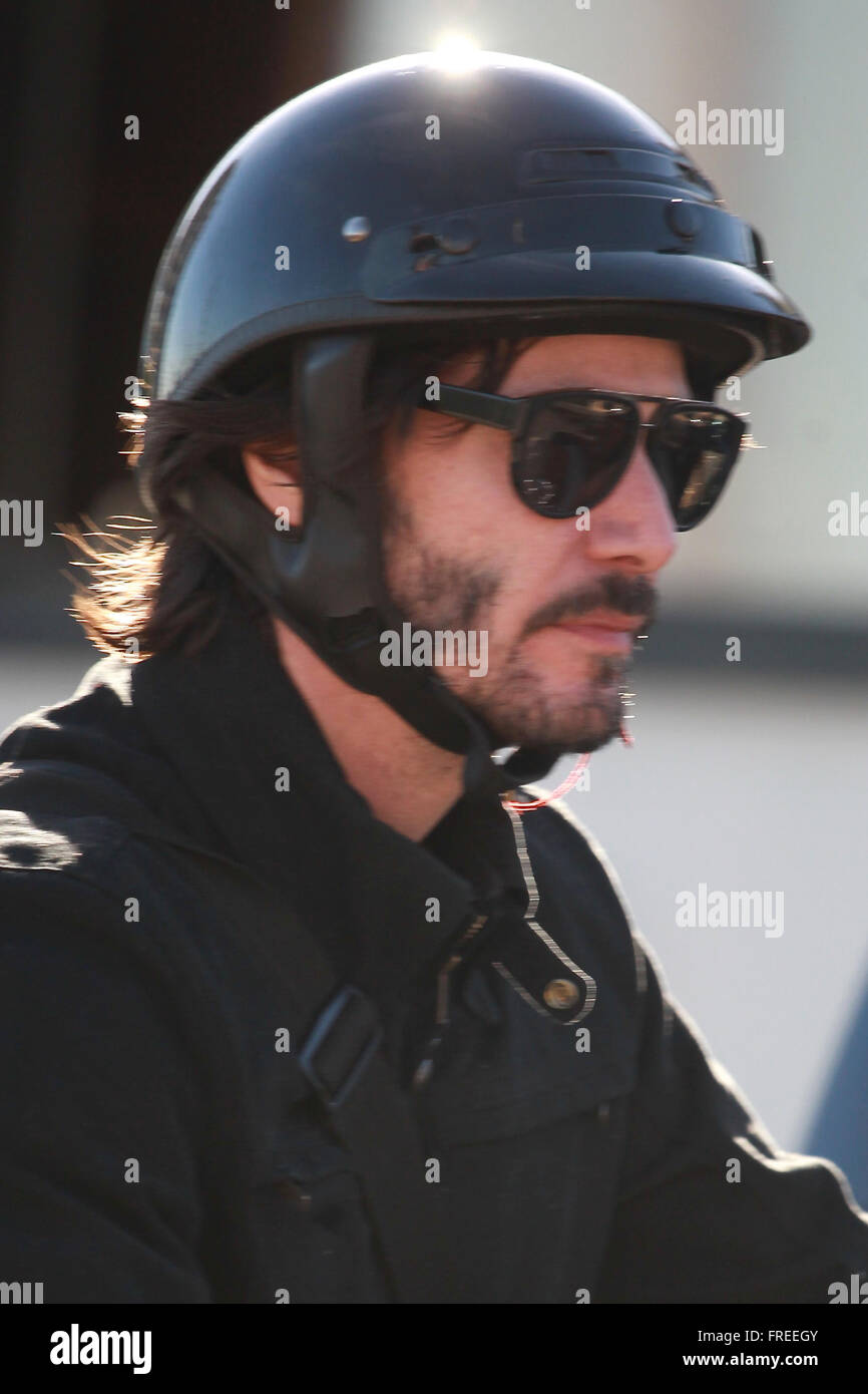 Keanu Reeves riding his motorcycle in Beverly Hills Featuring: Keanu ...