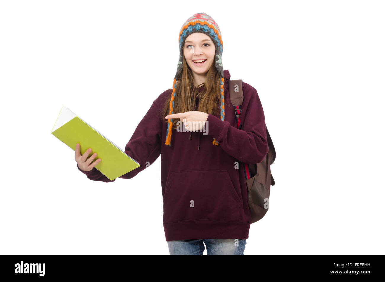 Smiling student with backpack isolated on white Stock Photo - Alamy