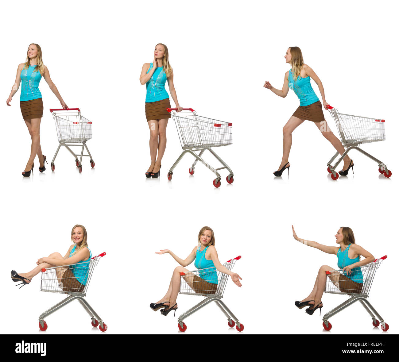 Composite photo of woman with shopping basket Stock Photo - Alamy