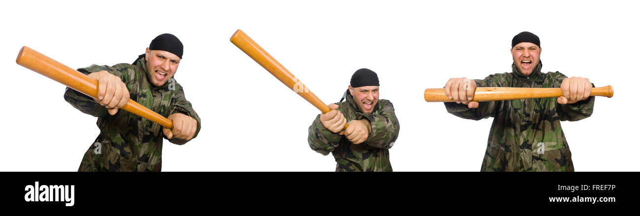 Soldier with baseball bat on white Stock Photo - Alamy
