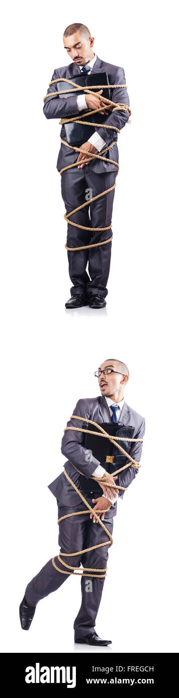 Man tied up isolated on white Stock Photo - Alamy