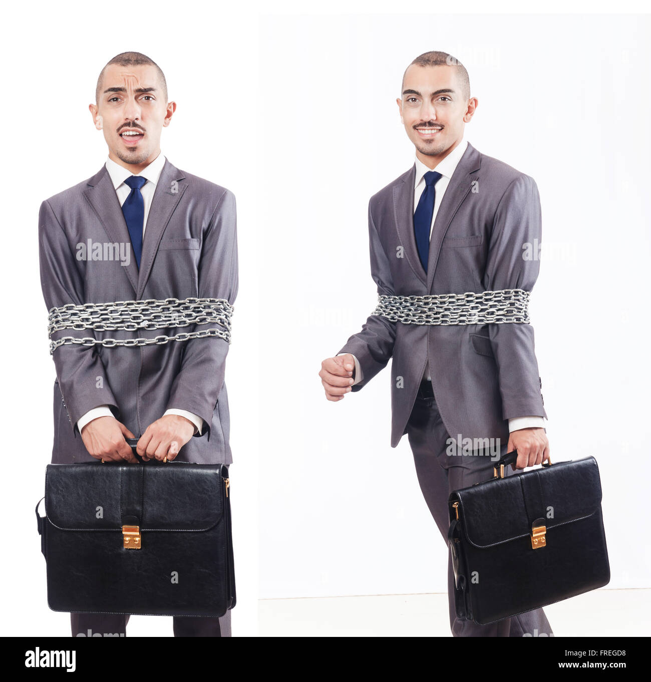 Man tied up isolated on white Stock Photo - Alamy