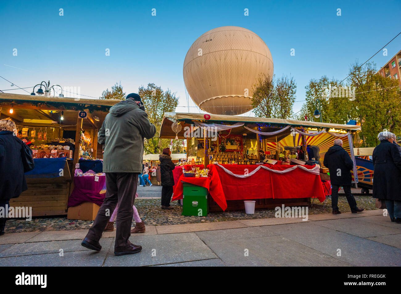 Italy Piedmont Turin Borgo Dora Baloon , Christmas market Stock Photo ...
