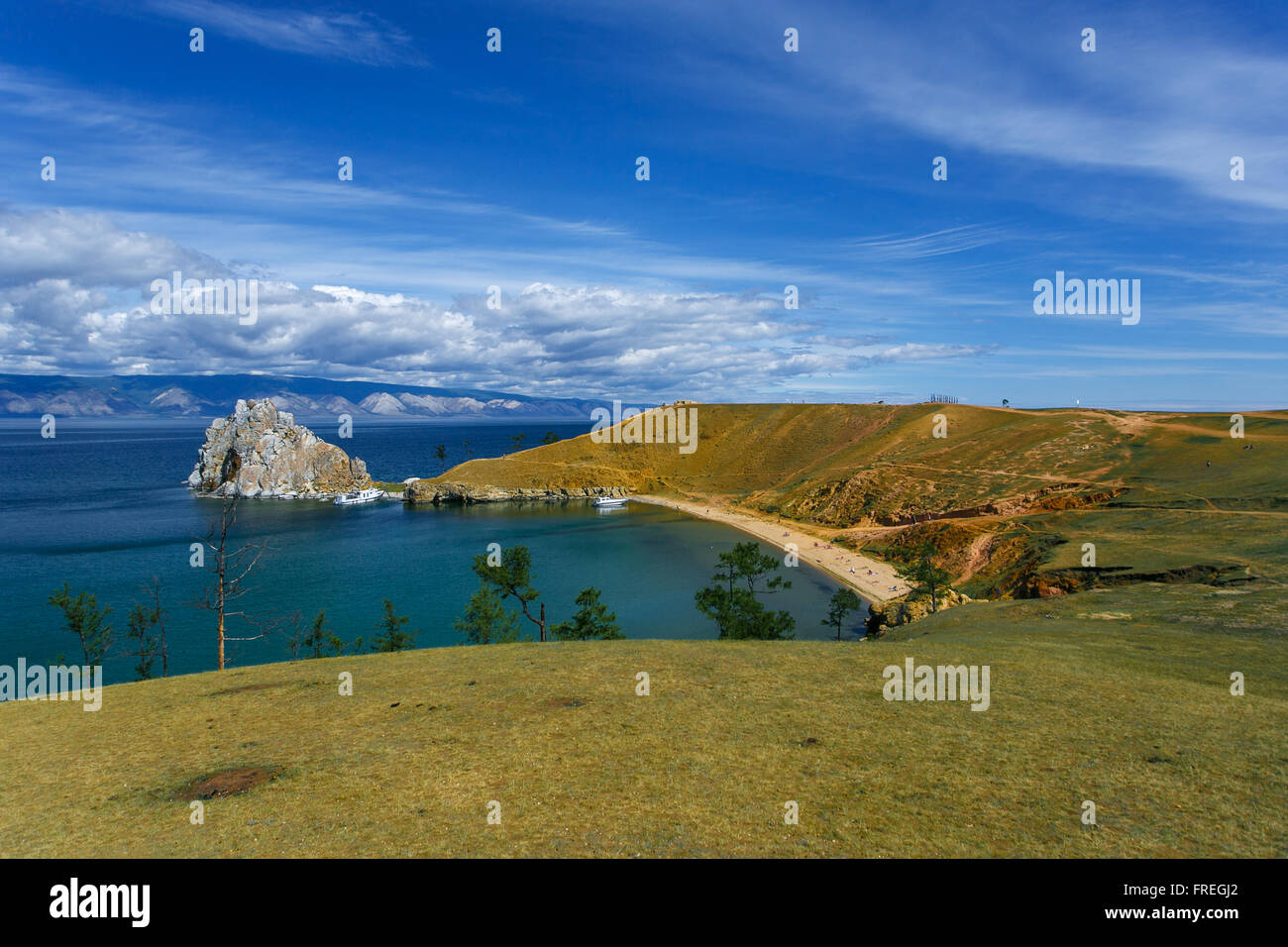 view of the mountain Shamanka Cape Burkhan, island Olkhon Russia Stock ...