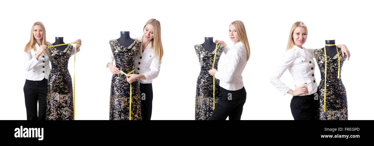 Female tailor isolated on the white background Stock Photo - Alamy