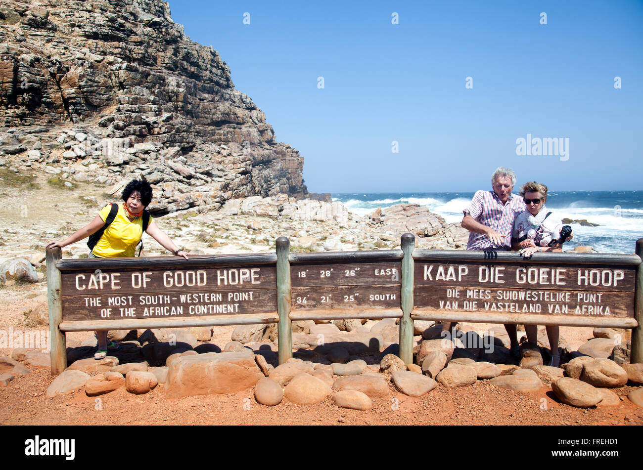 Visitors at Cape Of Good Hope Sign at Cape Point in Western Cape ...
