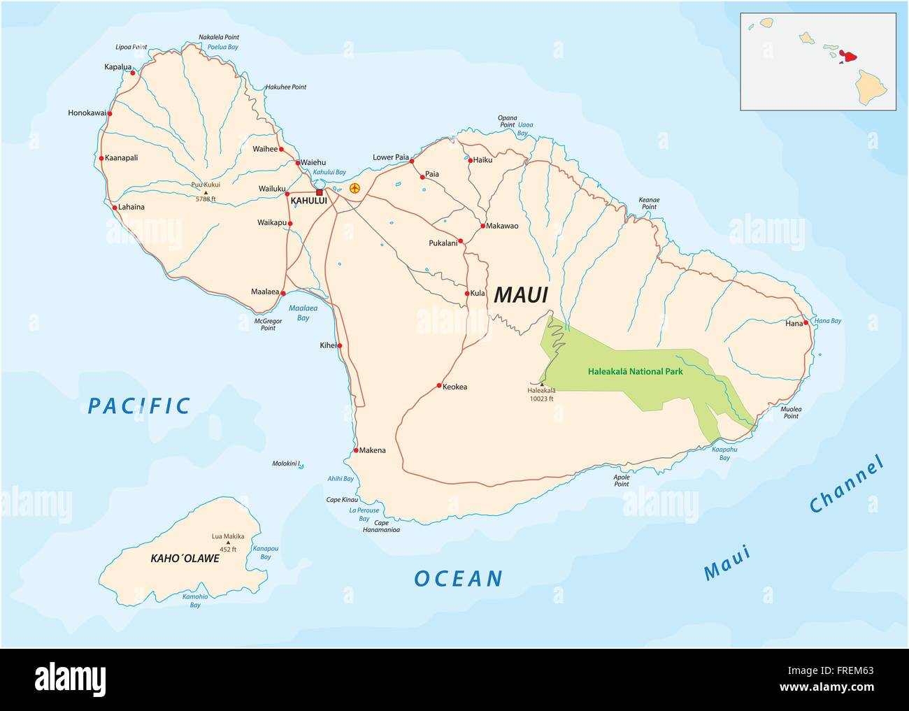 Maui map hi-res stock photography and images - Alamy