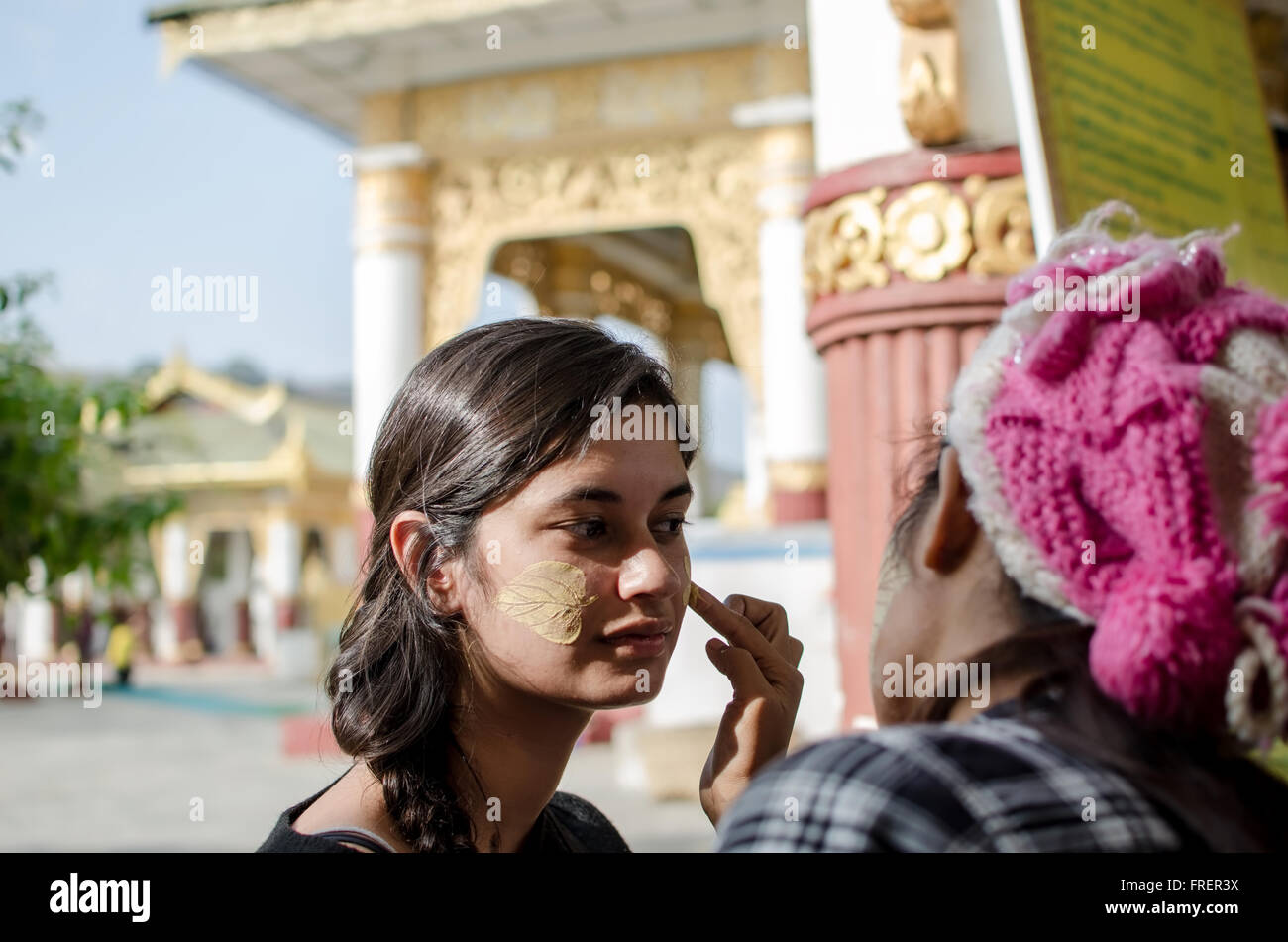 Myanmar face painting hi-res stock photography and images - Alamy