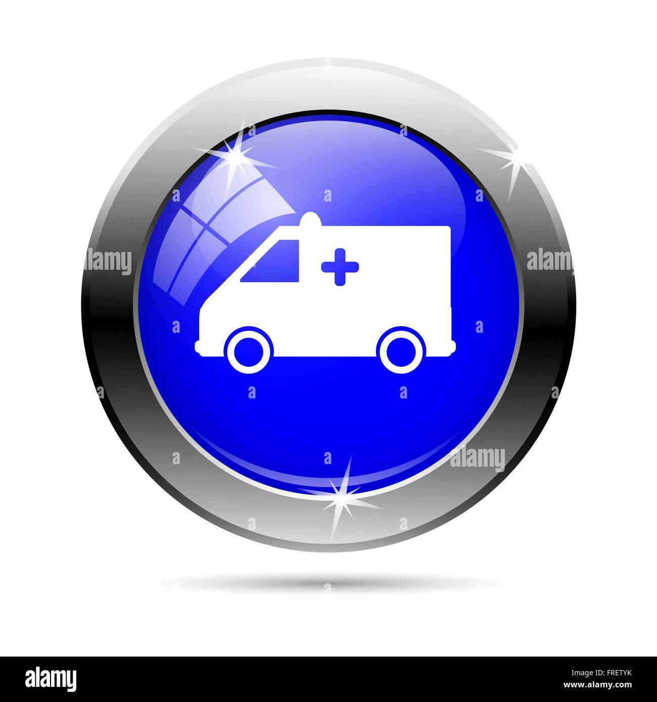 White ambulance icon button on red background Stock Photo - Alamy