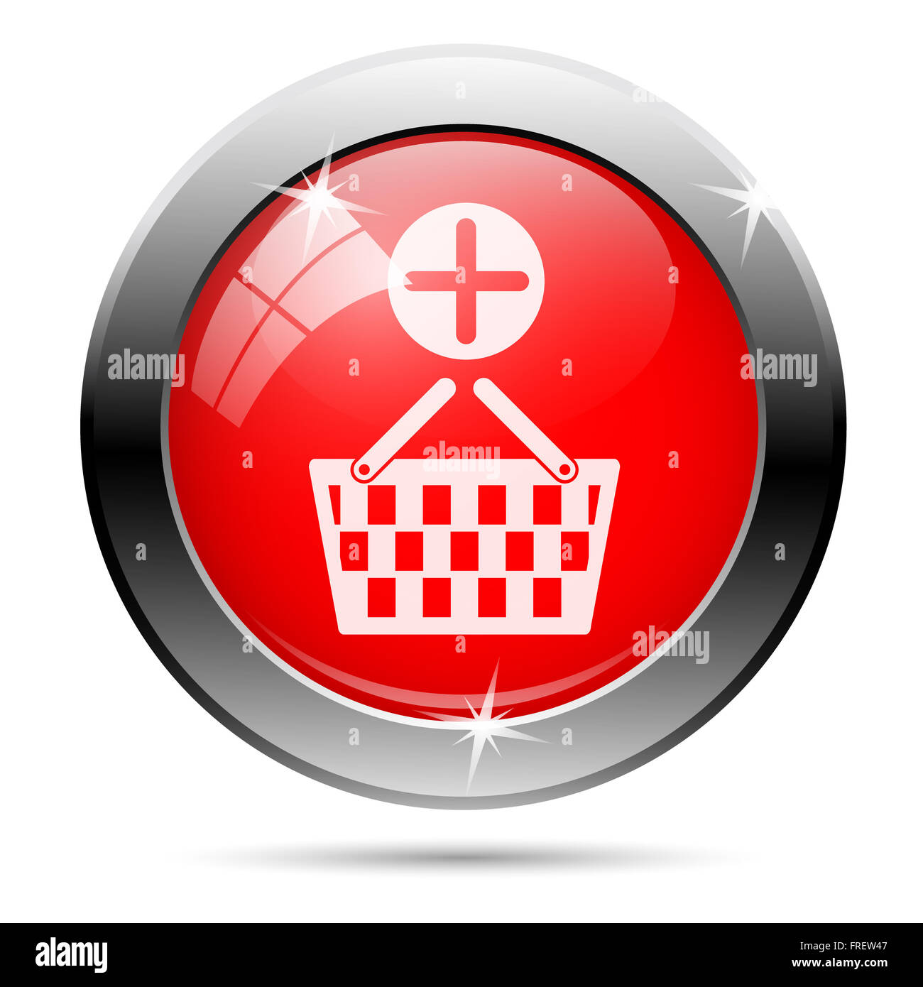 Shopping basket add icon with white on red background Stock Photo - Alamy