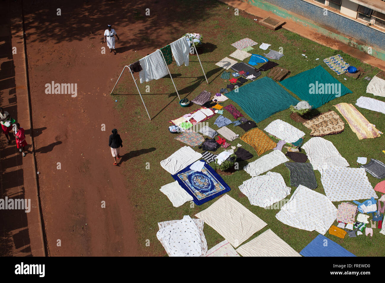 A view of patients' washing drying in the sun at Mulago hospital ...