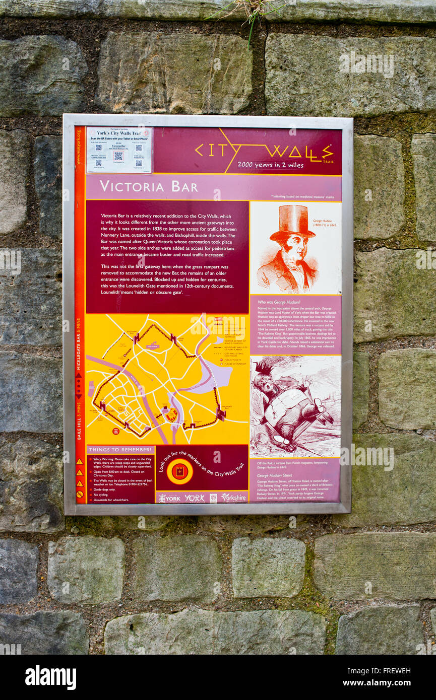 Victoria Bar City Walls Information Sign in York Stock Photo - Alamy