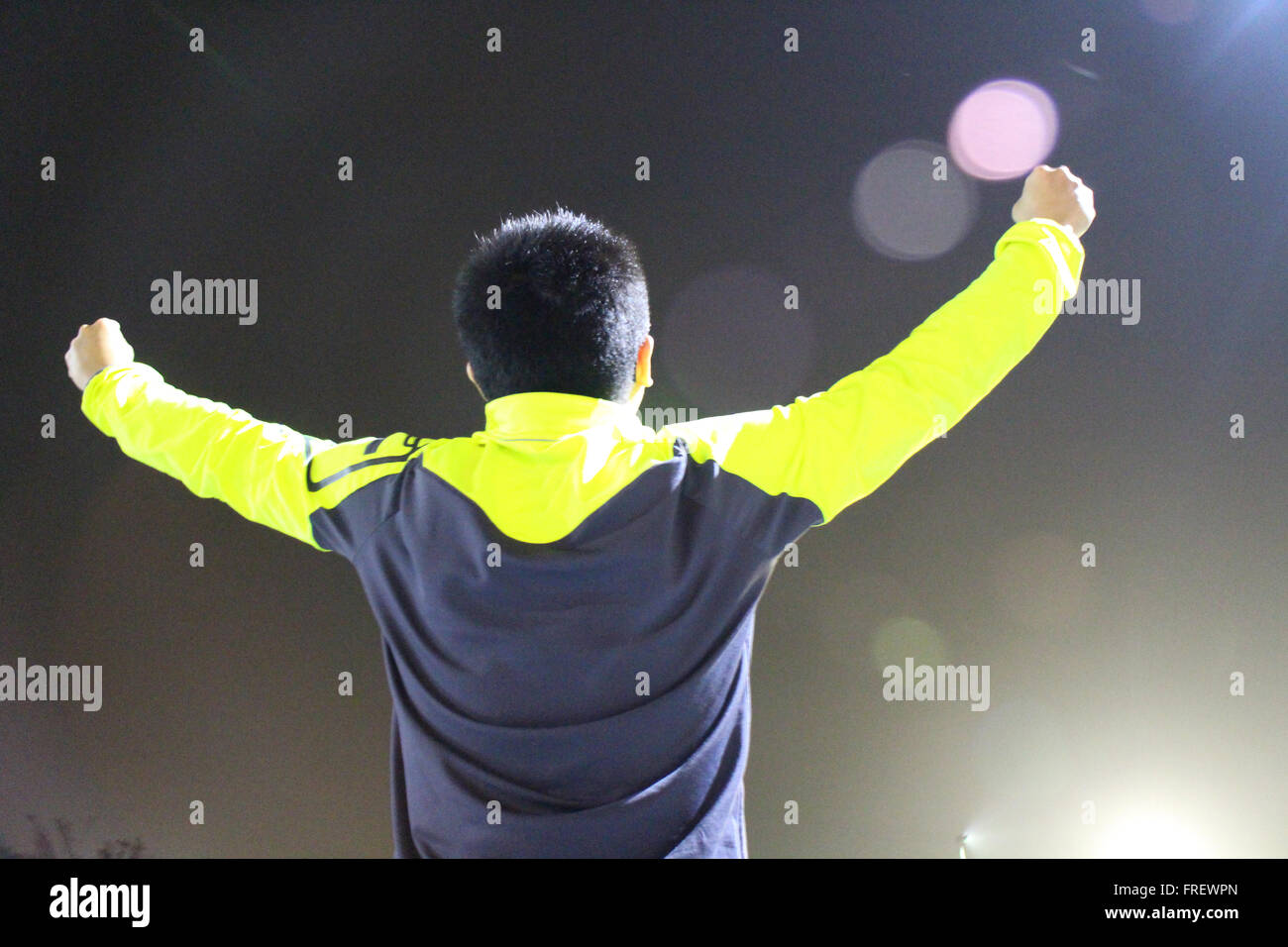 man standing with hands up /Future / freedom / hope / success concept ...