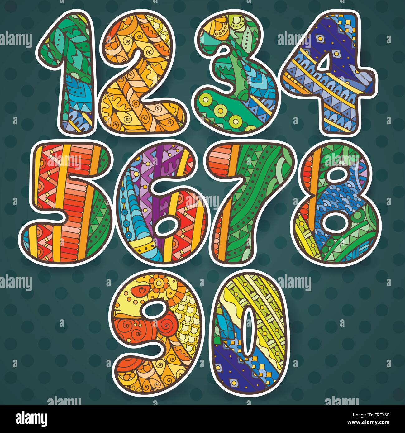 Zentangle numbers set. Collection of doodle numbers with zentangle ...