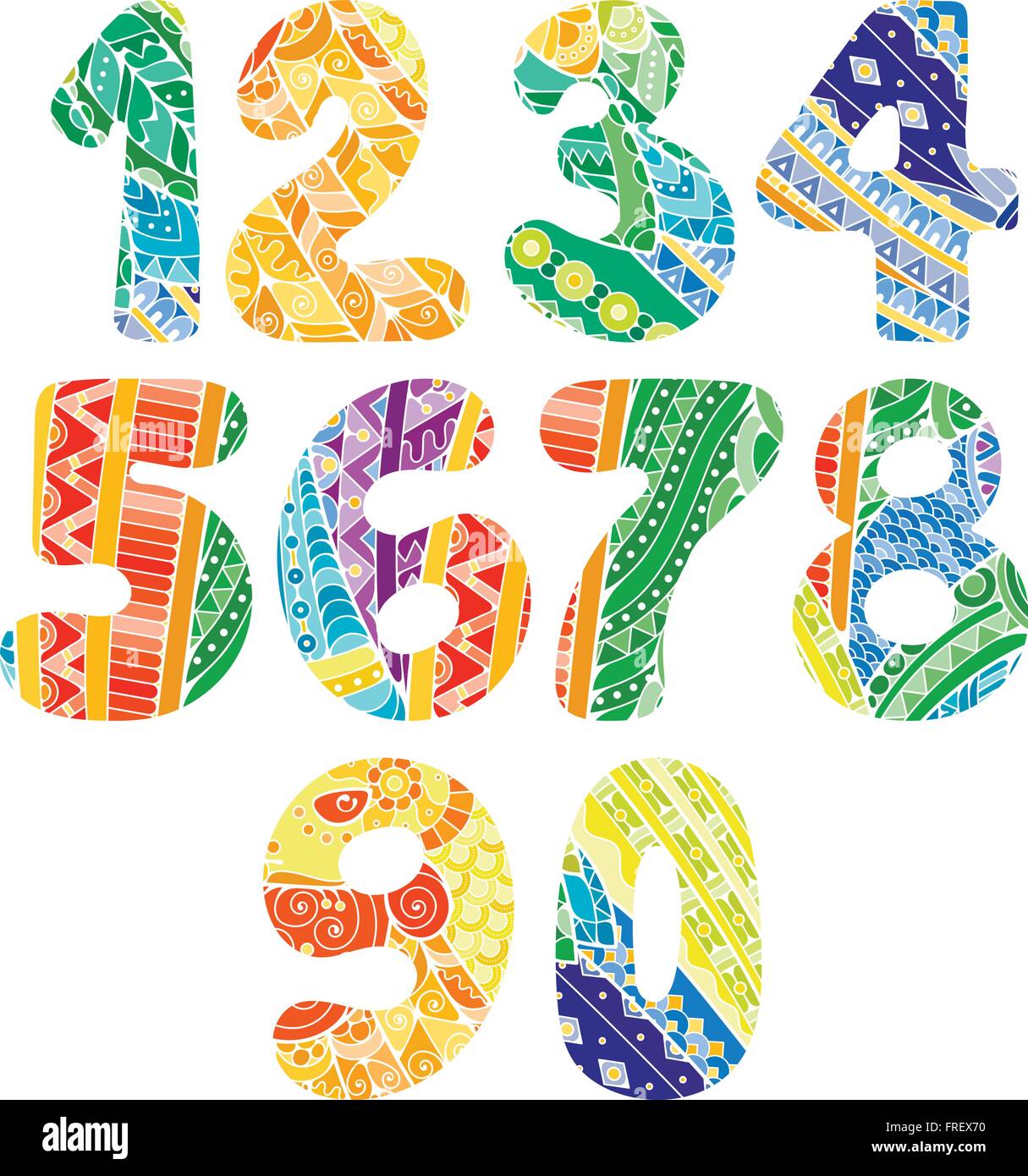 Zentangle numbers set. Collection of doodle numbers with zentangle ...