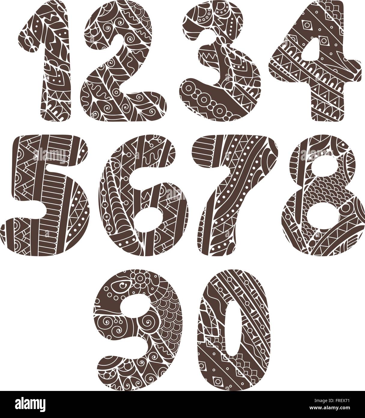 Zentangle numbers set. Collection of doodle numbers with zentangle ...