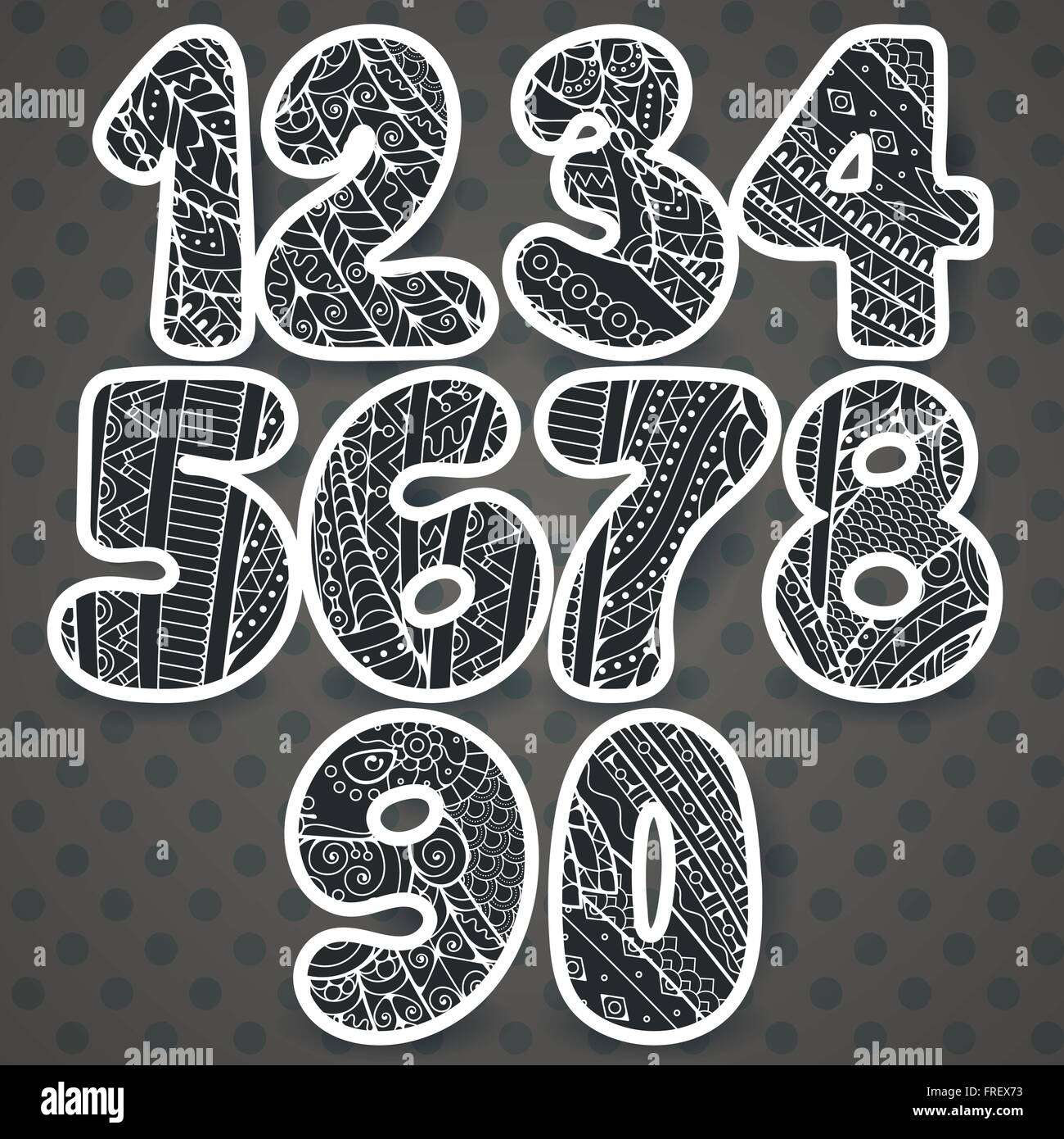 Zentangle numbers set. Collection of doodle numbers with zentangle ...