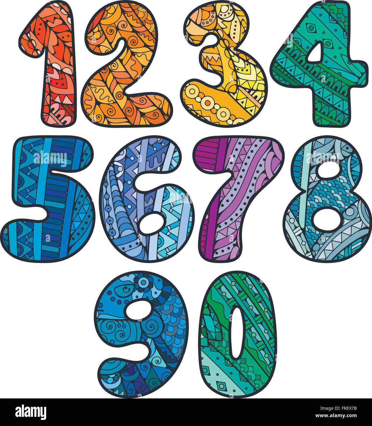 Zentangle numbers set. Collection of doodle numbers with zentangle ...