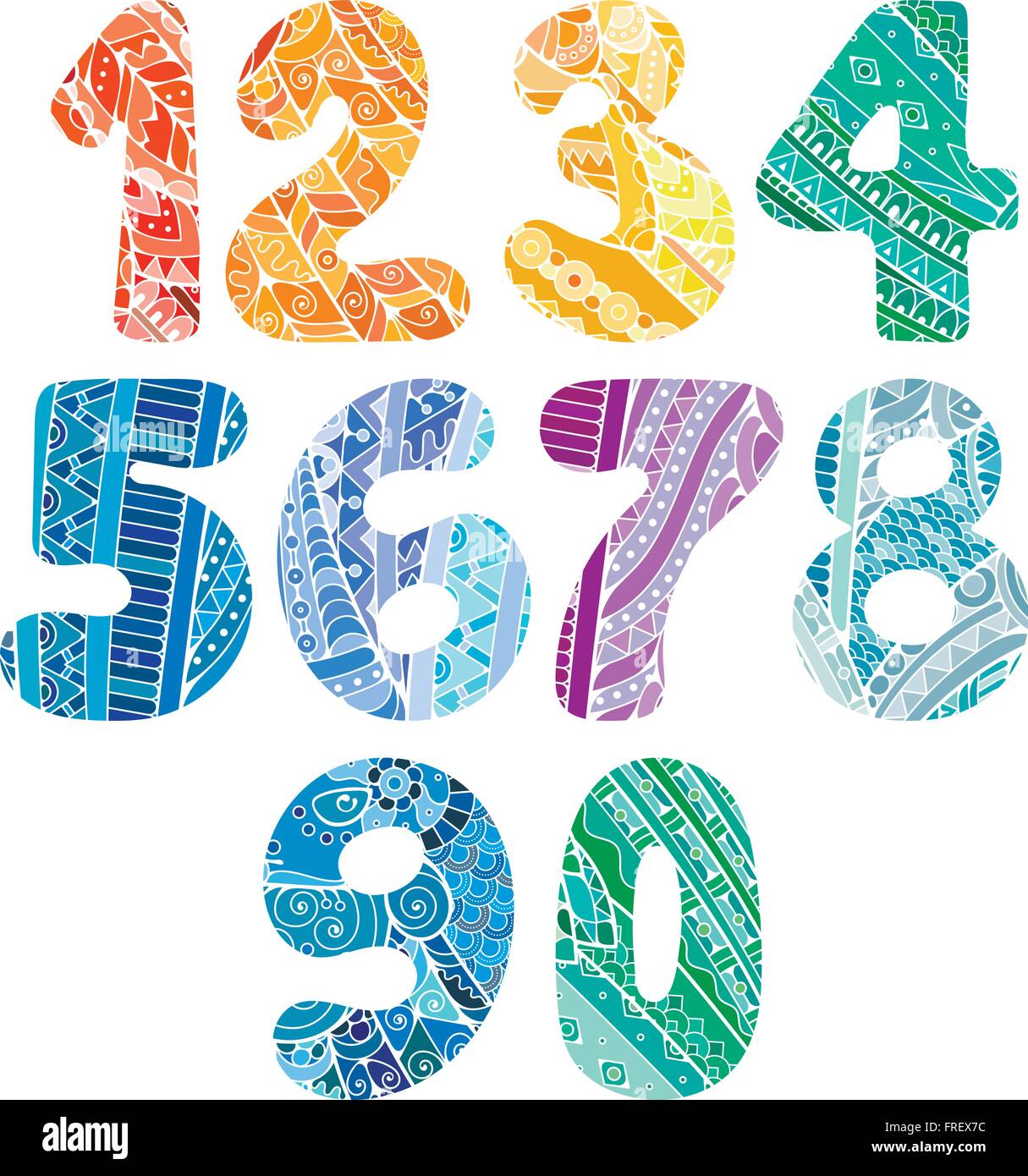 Zentangle numbers set. Collection of doodle numbers with zentangle ...