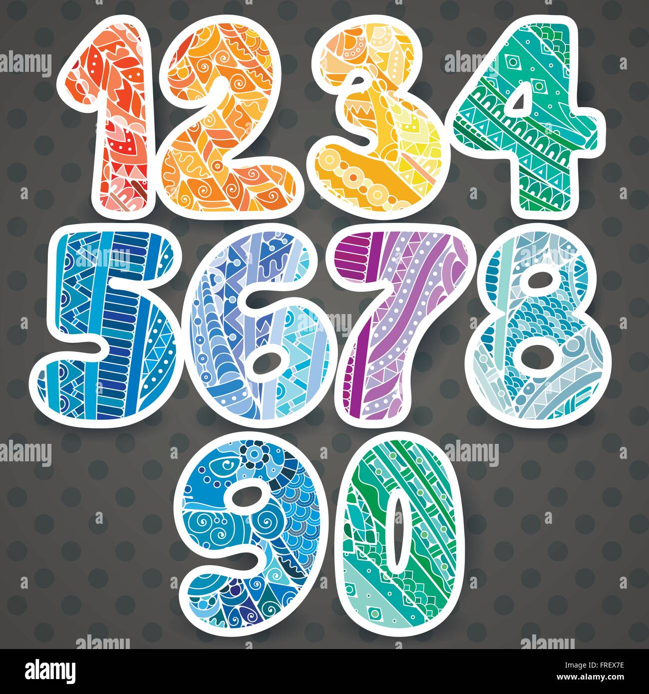 Zentangle numbers set. Collection of doodle numbers with zentangle ...