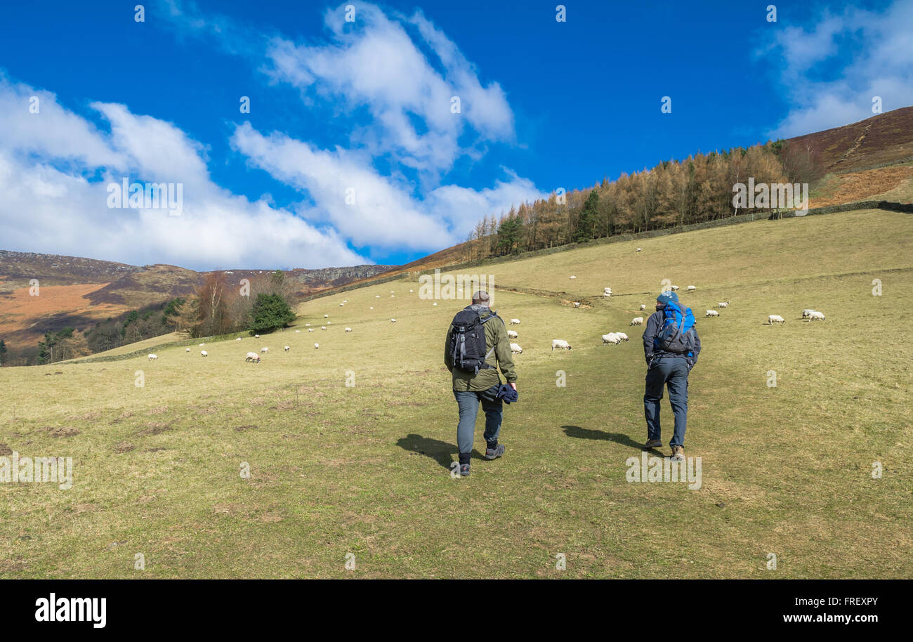 Walkers at The Nab walking to the Ringer Roger on the Pennine way in ...