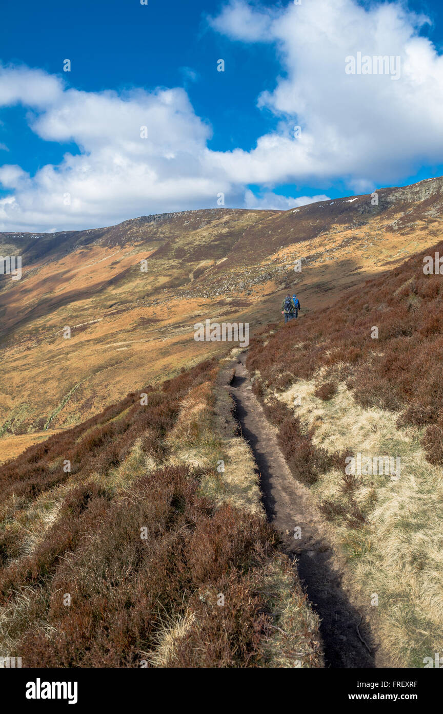Walkers at The Nab walking to the Ringer Roger on the Pennine way in ...