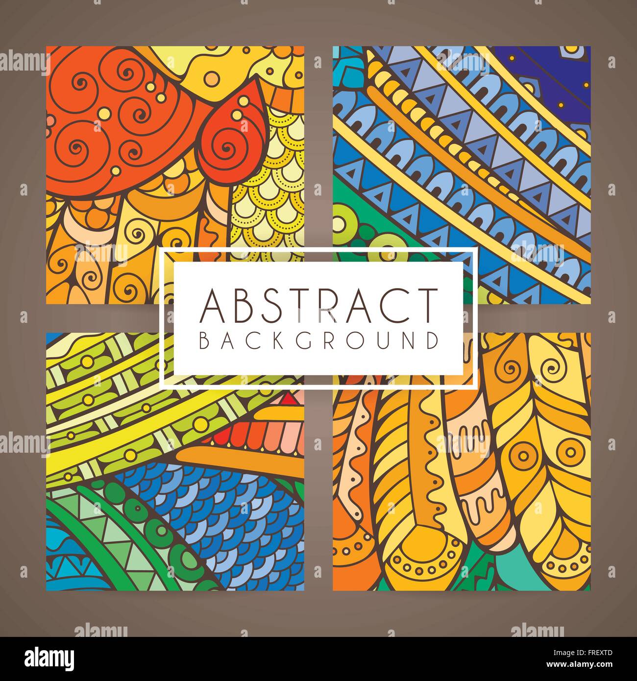 Set of four vector colorful intricate patterns. Doodle. Zentangle Stock ...