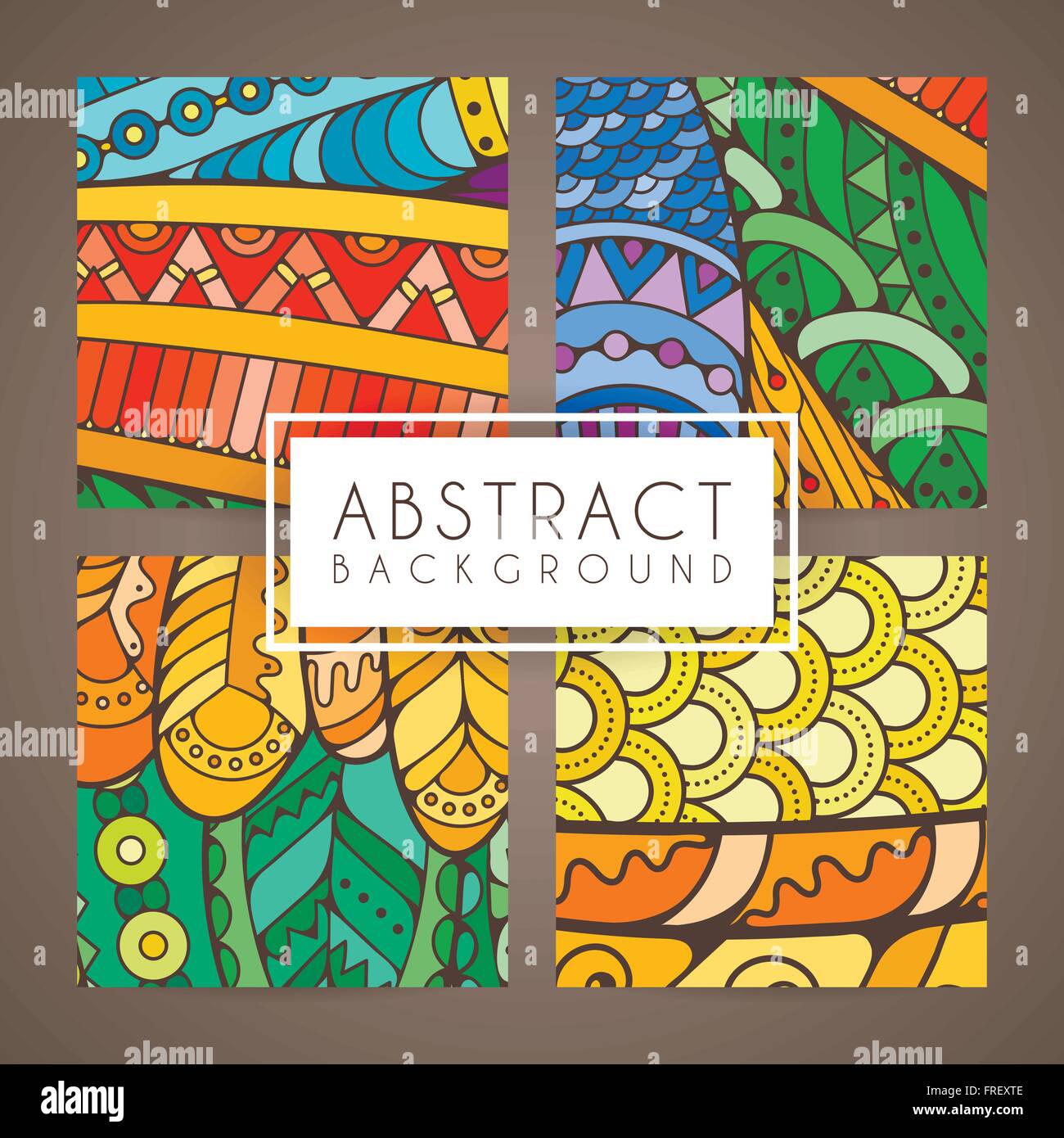 Set of four vector colorful intricate patterns. Doodle. Zentangle Stock ...