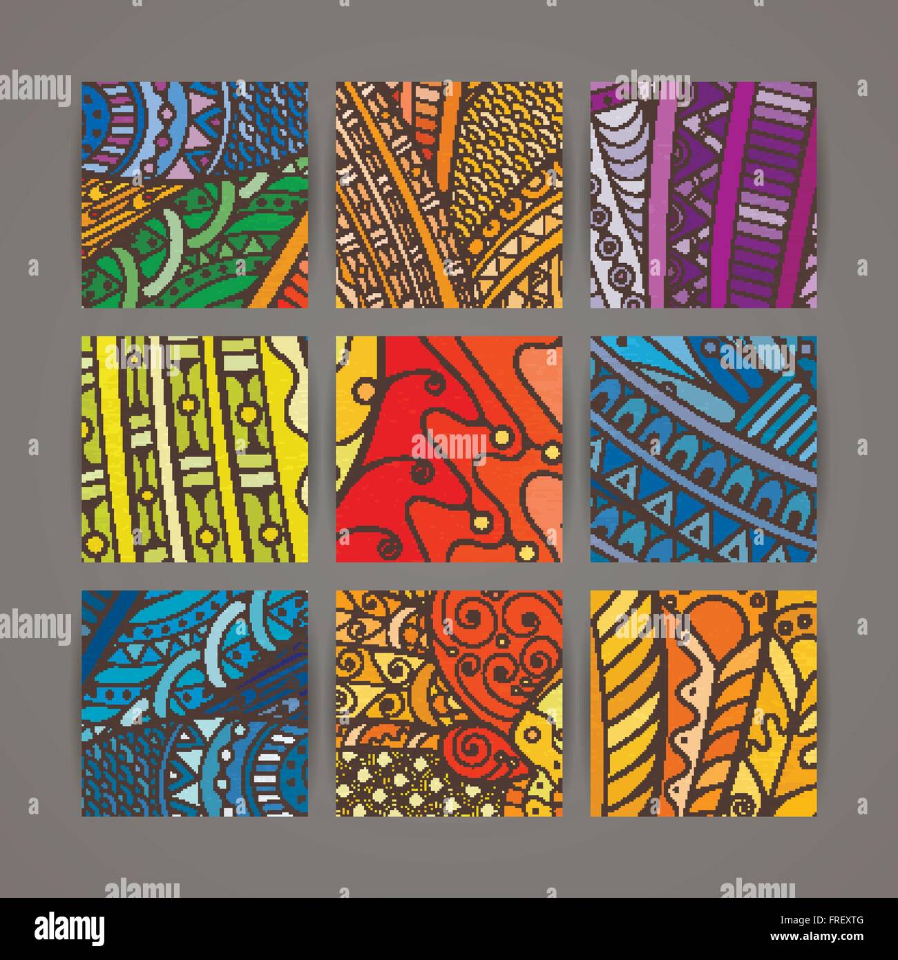 Set of four vector colorful intricate patterns. Doodle. Zentangle Stock ...
