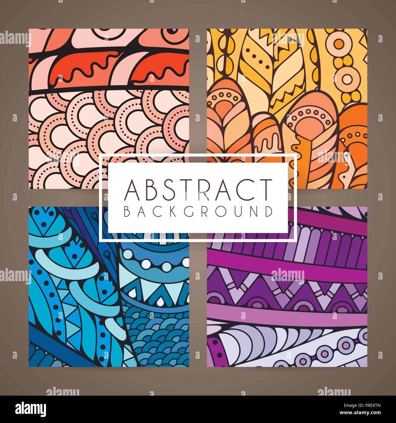 Set of four vector colorful intricate patterns. Doodle. Zentangle Stock ...