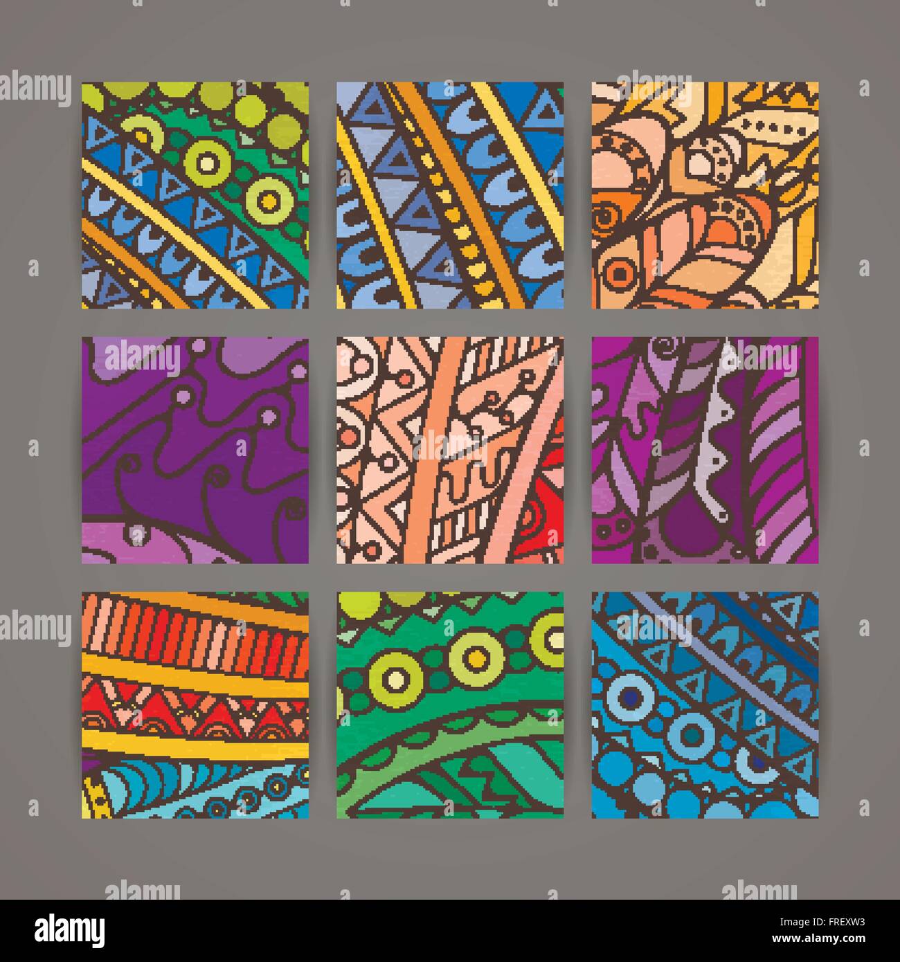 Set of four vector colorful intricate patterns. Doodle. Zentangle Stock ...