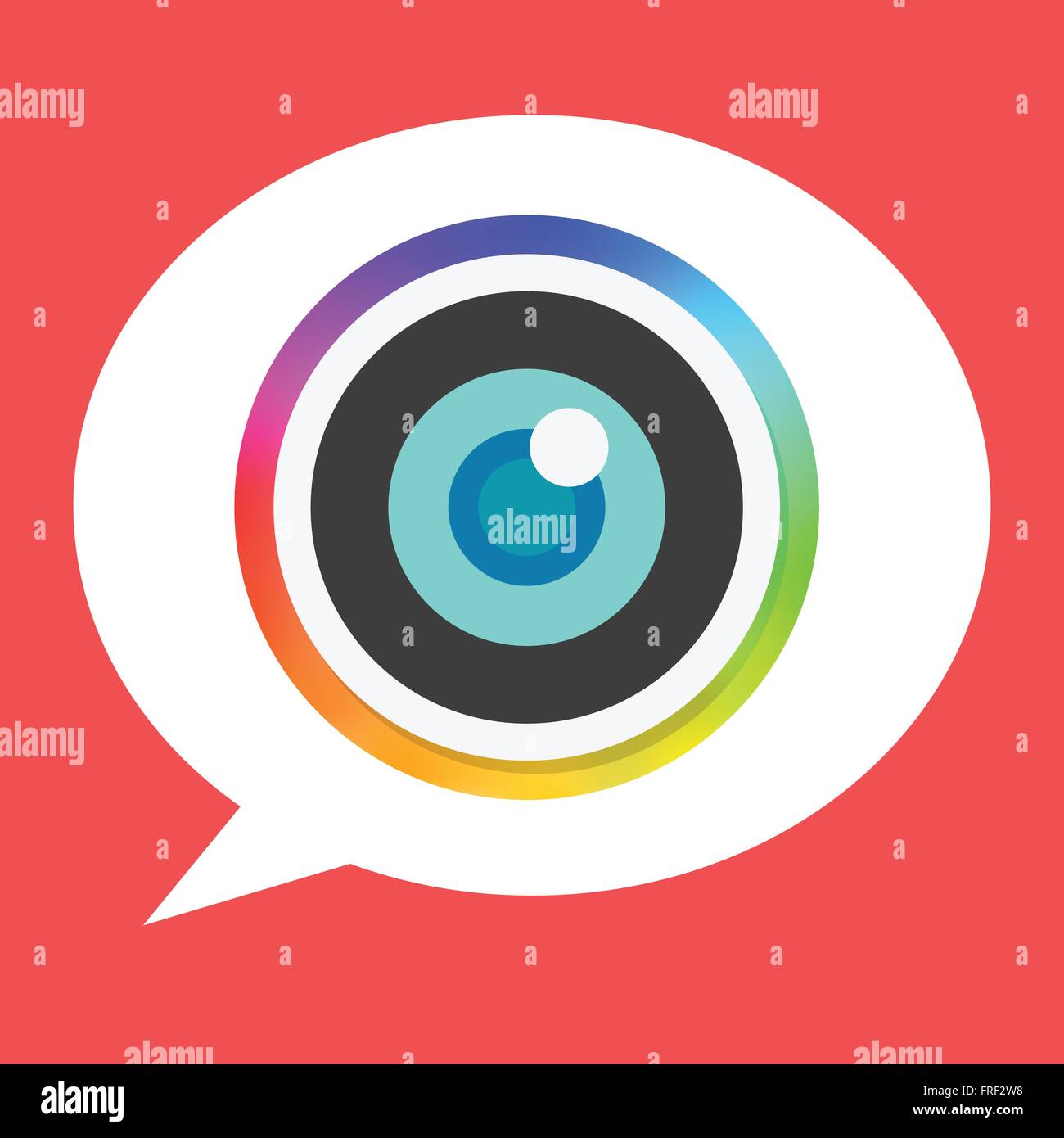Rainbow Flat Camera Lens Icon and Bubble Speech Background for Mobile ...