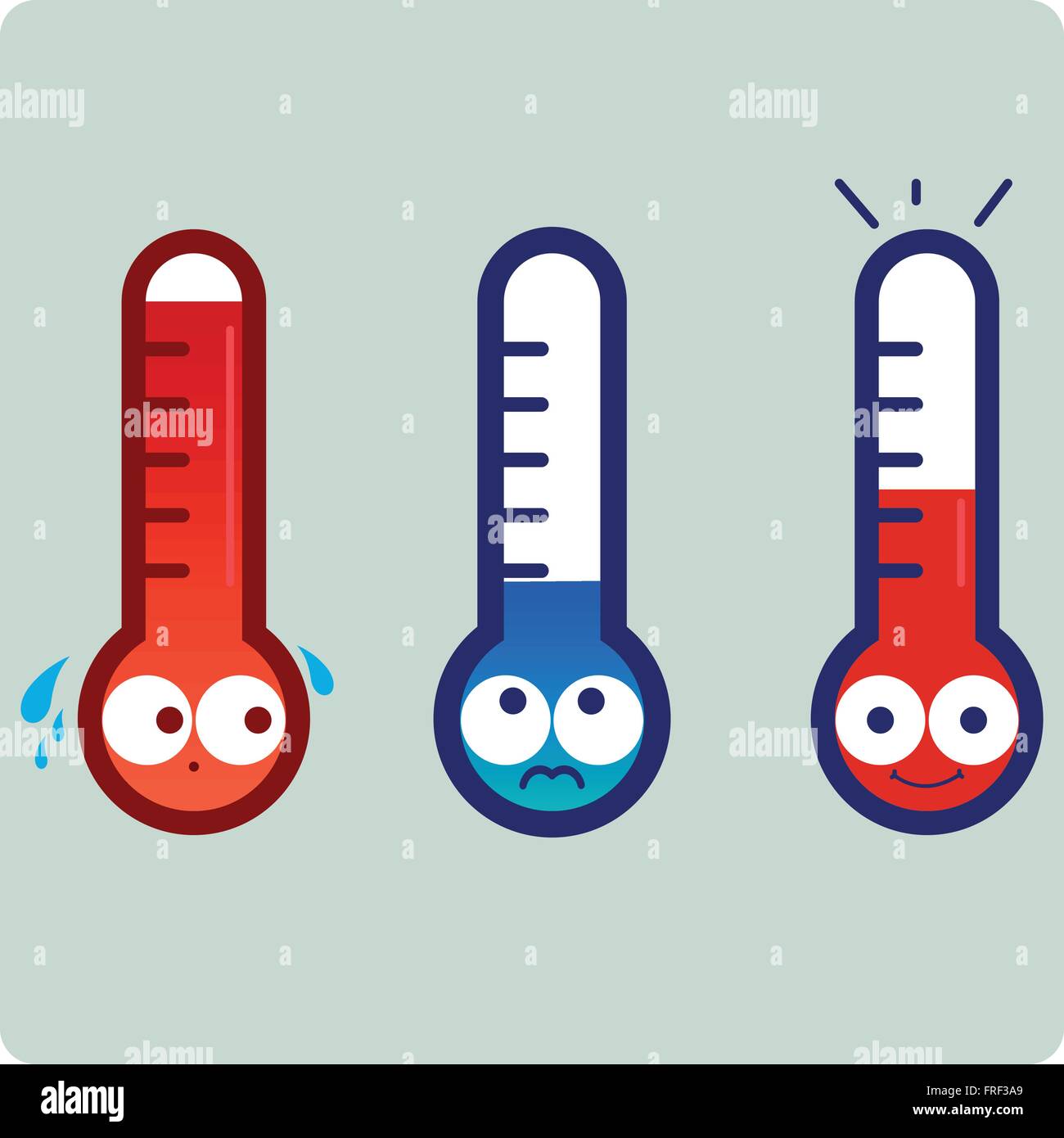 Cartoon thermometer characters. Cute temperature icons. Hot and cold ...